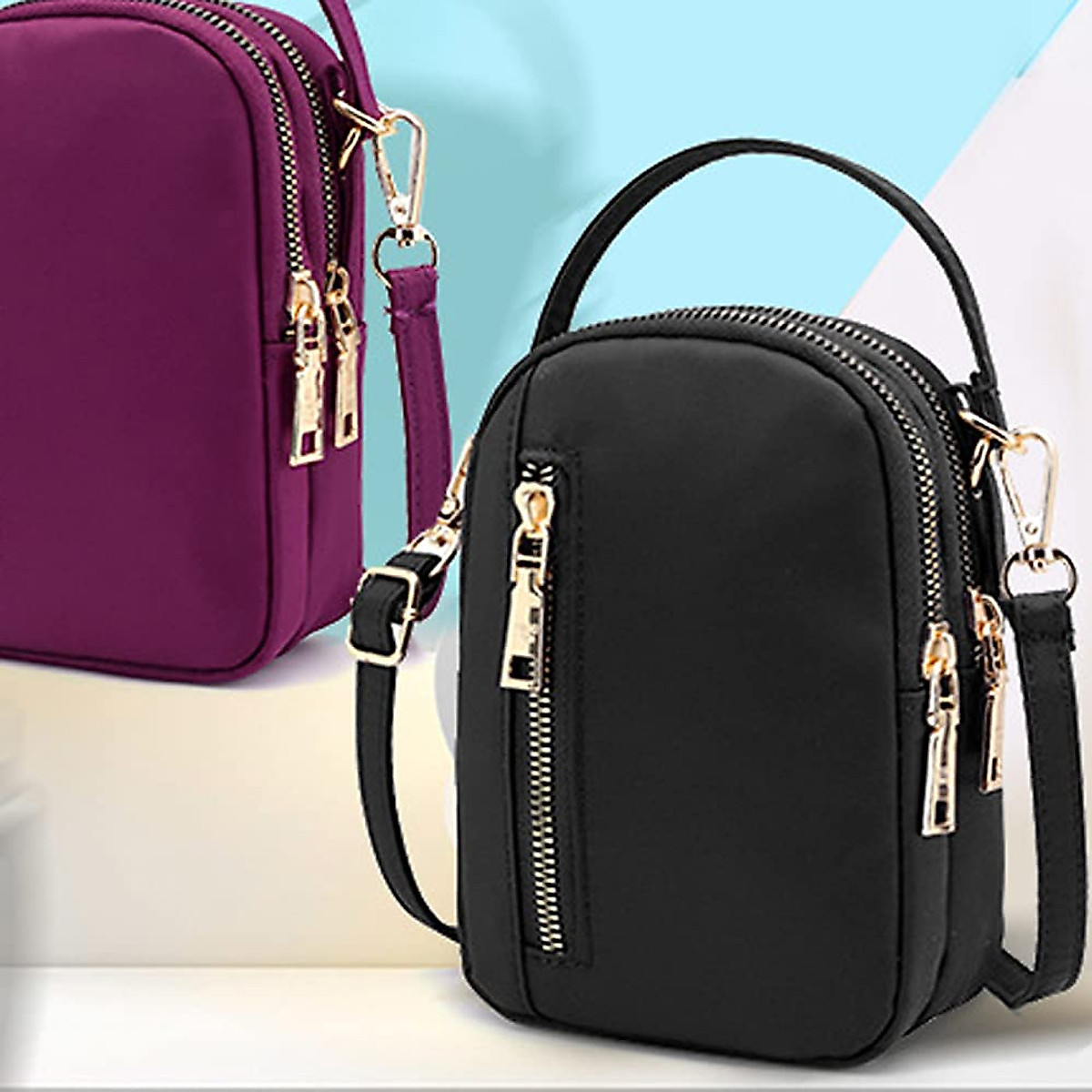 Bobrand Women Small Sling Crossbody Phone Bag Anti Theft Messenger Shoulder Travel Bags Handbag Wallet Purse (Black)