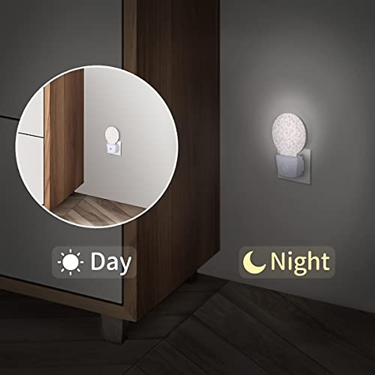 KOBLEN Night Lights Plug Into Wall Dusk to Dawn with Light Sensors Allay Home Round Led Night Light for Adults Bedroom Bathroom 2 Pack