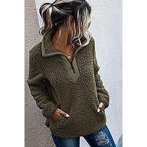 AQOTHES Womens Loose Casual Zipper Sherpa Fleece Pockets Pullover Sweatshirt for Women Army Green