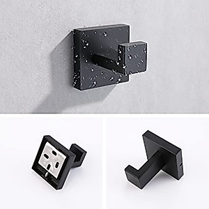 Wieonios Wall Towel Hooks Matte Black Bathroom Bath Towel Hook Stainless Steel, Square Towel Robe Coat Hook Wall Mounted Toilet Kitchen Heavy Duty Door Hanger 4 Pack