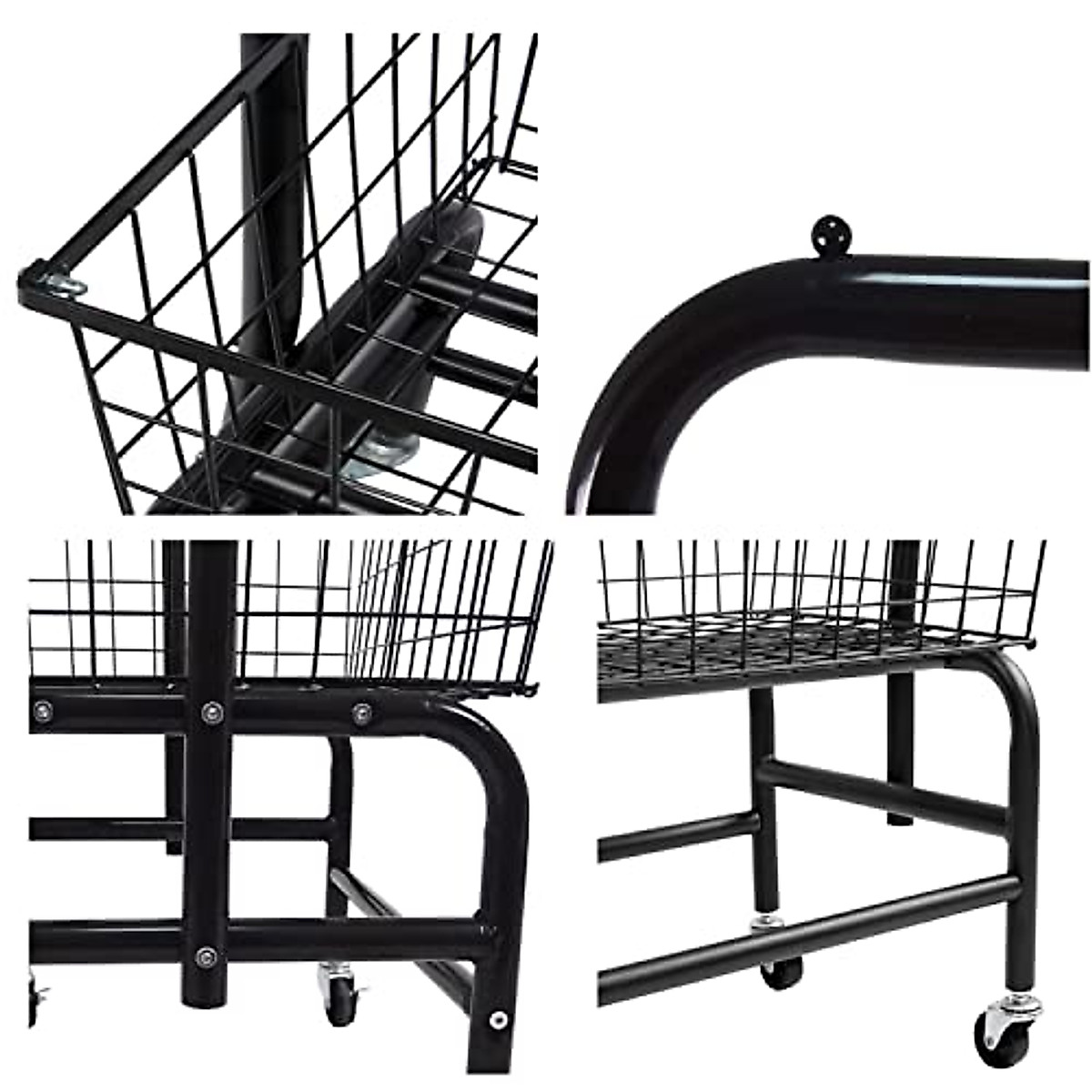 Laundry Cart With Hanging Rack, Laundry Basket with Wheels and Hanging Bar, Laundry Butler Cart Rolling Laundry Rack Small Garment Rack with Basket
