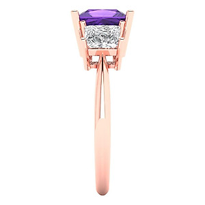 Clara Pucci 3.0 ct Princess Cut 3 Stone Solitaire Natural Amethyst gemstone Designer Anniversary Bridal Engagement Ring 14k Rose Gold