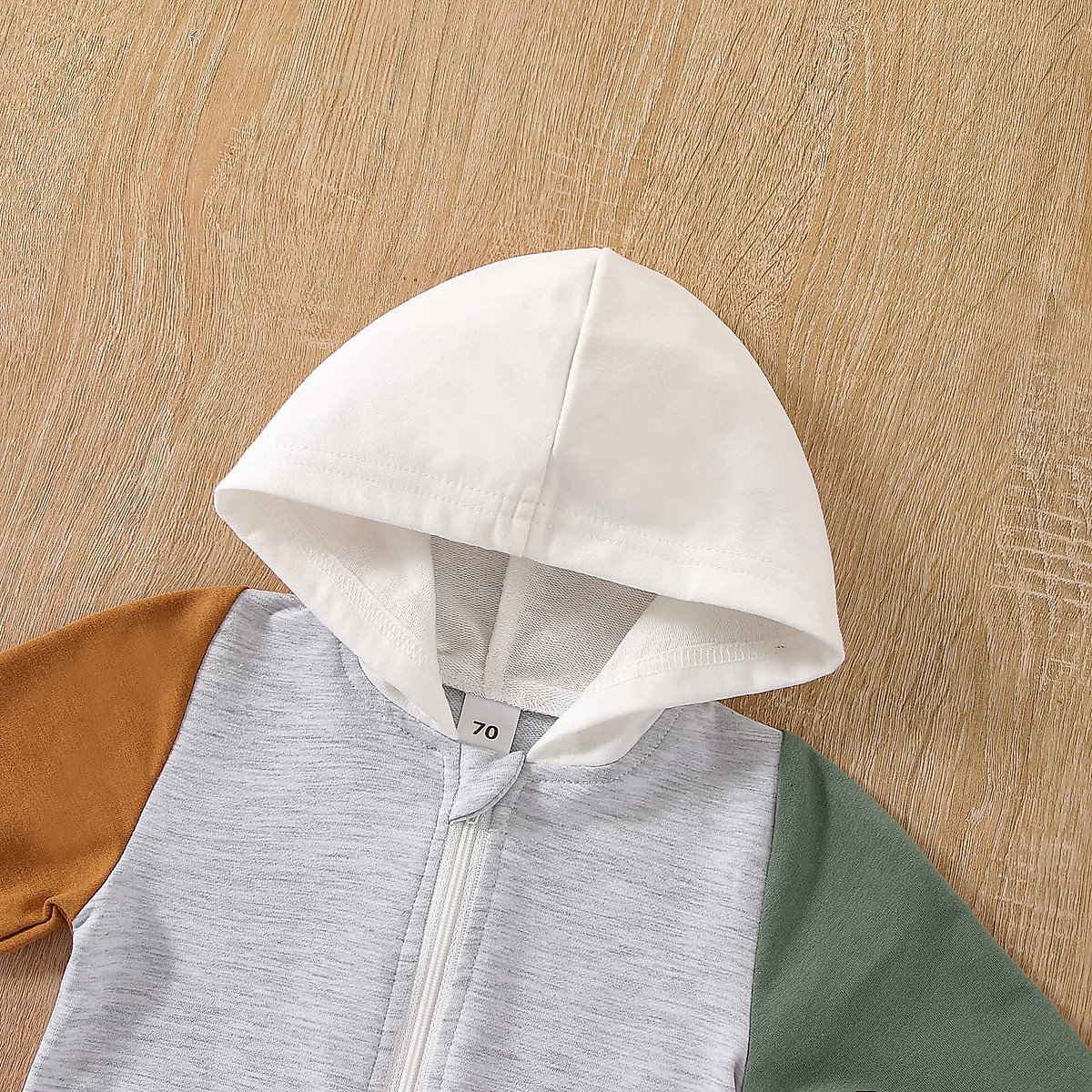 BemeyourBBs Newborn Baby Boy Clothes Color Block Long Sleeve Zipper Hooded Romper with Pocket Fall One Piece Outfits(6-12 Months, Zipper Grey)