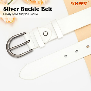 WHIPPY Women Leather Belt for Jeans Pants Dresses Fashion Ladies Western Leather Belt with Silver Buckle M White