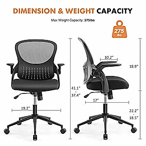 Ergonomic Home Office Desk Chair Mesh Computer Chair Height Adjustable Office Chair Task Chair with Flip-up, Black