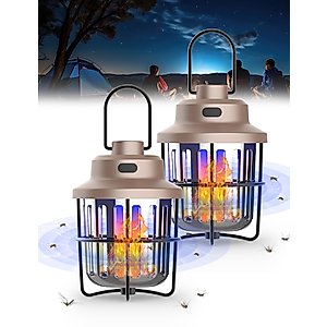 Bug Zapper Outdoor Camping Lamp with Mosquito Zapper Versatile Portable & Rechargeable Flying Insect Killer Lantern IPX4 Waterproof Indoor and Outdoor Mosquito Zapper for RVs, Camping, Home, Patio 2PC