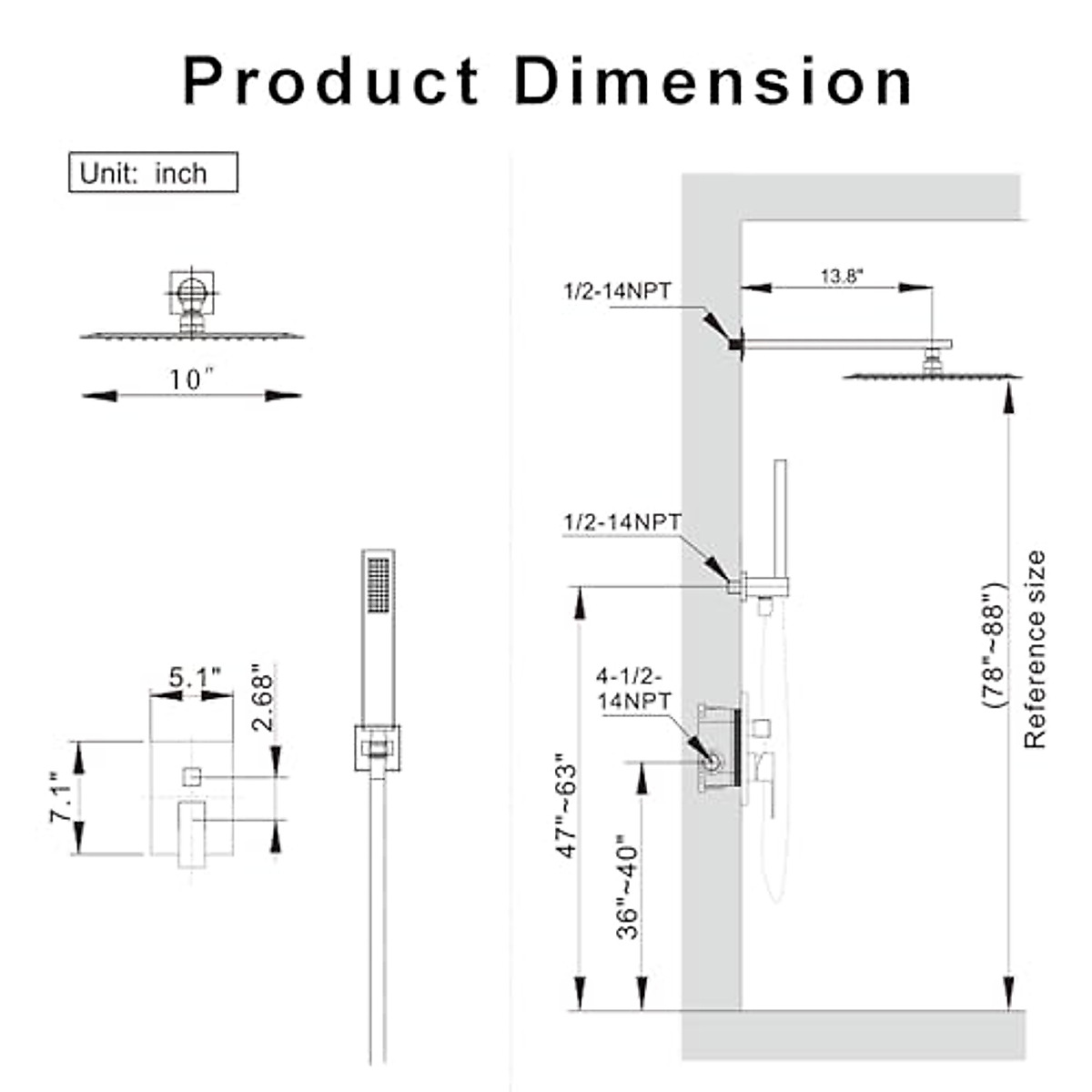 Holispa Brushed Nickel Shower System, Shower Faucet Set with 10-Inch Rain Shower Head and Handheld, Wall Mounted High Pressure Shower Head Combo Set with Shower Valve and Shower Trim, Brushed Nickel
