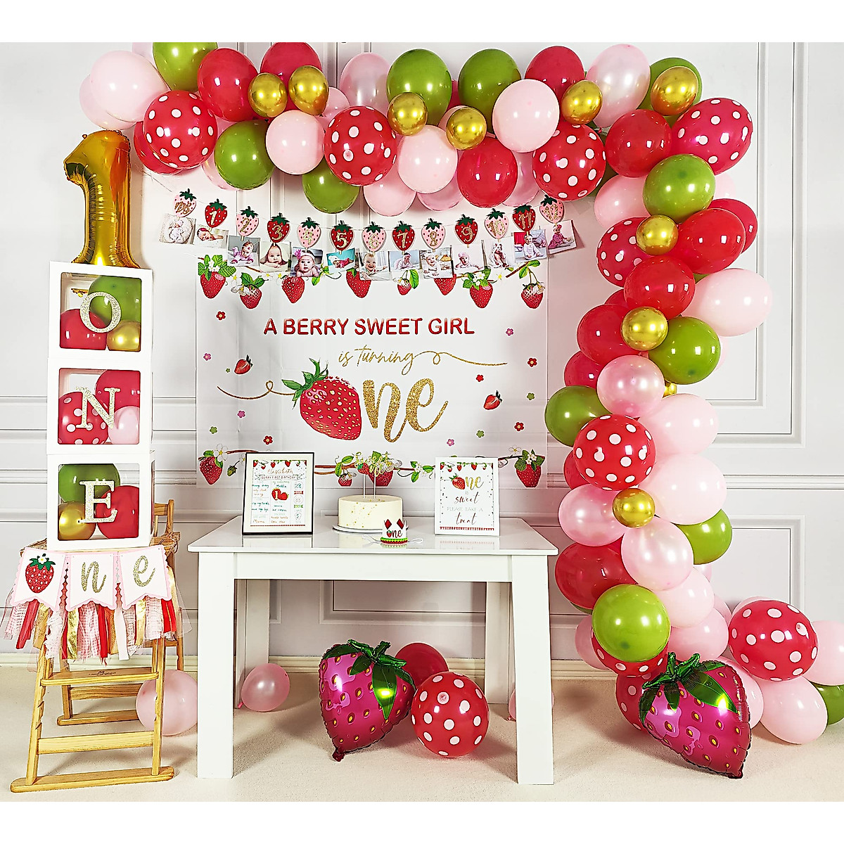 YSHMFEUX Strawberry 1st Birthday Decorations Party Supplies, Strawberry Sweet One Birthday Decor, Berry First Birthday Party Supplies, 1st Birthday g Girl Decoration