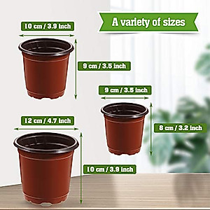 100 Pieces Plastic Plant Nursery Pots Reusable Plant Seeding Nursery Pot Flower Plant Containers Seed Starting Pots for Gardens, 3 Sizes (Brown)