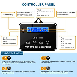 JEREPET 3400GPH Aquarium Wave Maker DC 24V Powerhead with Magnetic Mounting Wavemaker with Controller and LED Display Circulation Pump for 40-180 Gallon Tank (3400GPH) Black