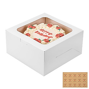 Moretoes 15pcs 10x10x5in Cake Boxes with Window, White Bakery Boxes Cajas Pasteles, Bundt Cake Boxes for Cake Cupcake Pie Dessert Pastries, Wedding