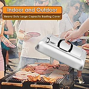 Leonyo 13 x 9 Inch Rectangular Basting Cover Set of 2, Stainless Steel Cheese Melting Dome Lid with Adjustable Vent Heavy Duty for Outdoor&Indoor Flat Top Griddle Accessories Teppanyaki BBQ Grilling