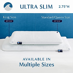 Bluewave Bedding Ultra Slim Gel Memory Foam Pillow for Stomach and Back Sleepers - Thin, Flat Design for Cervical Neck Alignment and Deeper Sleep (2.75-Inches Height, Full Pillow Shape, Standard Size)