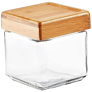 Anchor Hocking 1-Quart Stackable Jars with Bamboo Lids, Set of 4, Clear Glass -