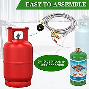 6 Feet Propane Hose with Gauge and Control Valve Propane Refill Adapter Hose Stainless Steel Braided Gas Line for 350 PSI High Pressure Camping QCC1 Type 1 LB Propane Gas Tank