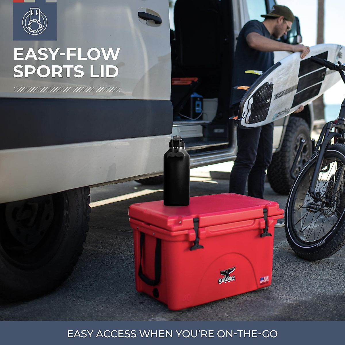 ORCA Hydra 66 oz Insulated Stainless Steel Half Gallon Water Bottle with Handle | Dishwasher Safe Thermos, Powder Coat Finish with No Sweat Body, Great Gift for Men — Checkered Orange