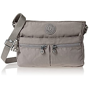 Kipling womens Women's New Angie Handbag, Lightweight Bag, Nylon Travel Crossbody Bag, Grey Gris, 10.5 L X 8 H X 2 D US
