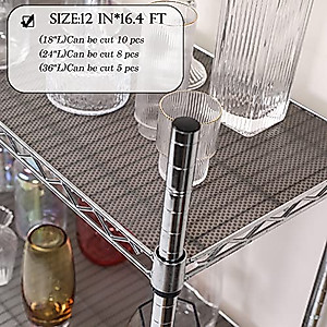 FLPMIX Thick Shelf Liner 12 inch Wide, Standard Size (12 by 197 Inch) Pantry Shelf Liner for Wire Shelves, Waterproof, Heavy Duty, Easy to Cut, Plastic Kitchen Drawer Liner, Transparent Grey