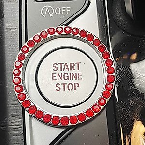 Bling Car Crystal Rhinestone Ring Emblem Sticker, Car Interior Decoration, Bling Car Accessories for Women, Push to Start Button, Key Ignition Starter & Knob Ring （Red）