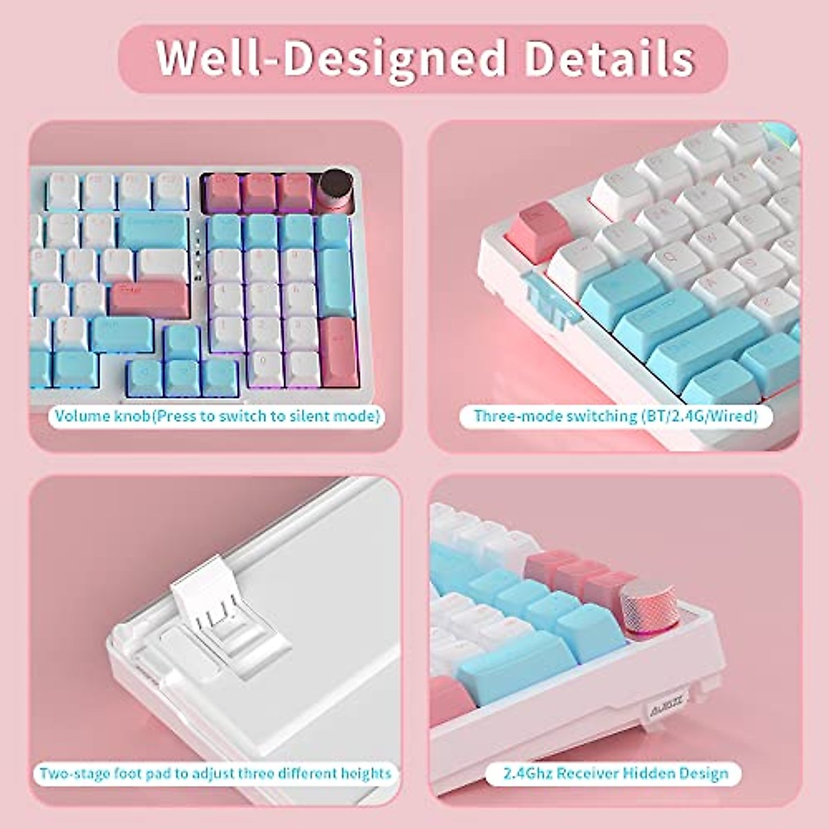 NACODEX AK966 96 Key Hot Swappable Gasket Mount Keyboard | Amazing 10000mAh Bluetooth /2.4G /Wired PC Gaming Custom Keyboard with Kailh MX Cream Switch | Knob Control | MDA PBT Keycaps