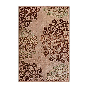 SUPERIOR Indoor Non-Slip Area Rug or Runner, Floral Home Floor Decor for Bedroom, Living/ Dining Room, Entryway, Kitchen, Office, Machine Washable Rugs, Amber Collection, 2' x 3', Camel