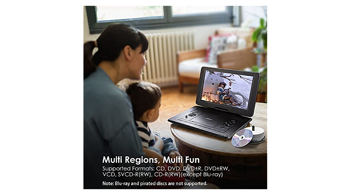 ieGeek 16.9'' Portable DVD Player | Swivel Screen, 6-Hr Battery