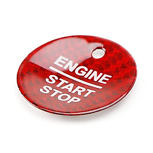 iJDMTOY Gloss Red Real Carbon Fiber Keyless Engine Start/Stop Push Start Button Cover w/Indicator Light Opening, Compatible with Ford F-150 Raptor Explorer Fusion Expedition Edge Taurus, etc