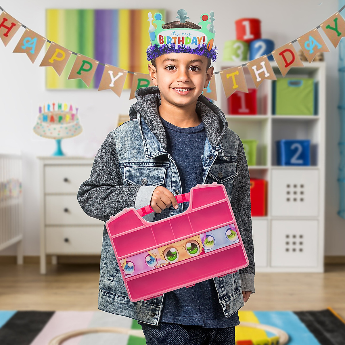 ASH BRAND DURABLE FIGURES CASE ORGANIZER BOX | Fits Up to 50 Mini Colleggtibles Eggs Toys Figurines, Miniature Characters Or Tiny figure| Large Compartments | Pink Carrying Case Box with Handle