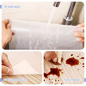 Shelf Liner for Kitchen Cabinets, 12 Inch x 20 Ft x 2 Rolls, Non-Slip Cabinet Liner, Non Adhesive Drawer Liner, Refrigerator Liners, Washable Oil-Proof Mat for Shelves (Transparent Stripe)