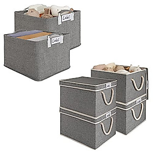 LoforHoney Home Bundle- Storage Bins with Lids Light Gray XLarge 4-Pack, Storage Baskets with Metal Frames Light Gray Jumbo 2-Pack