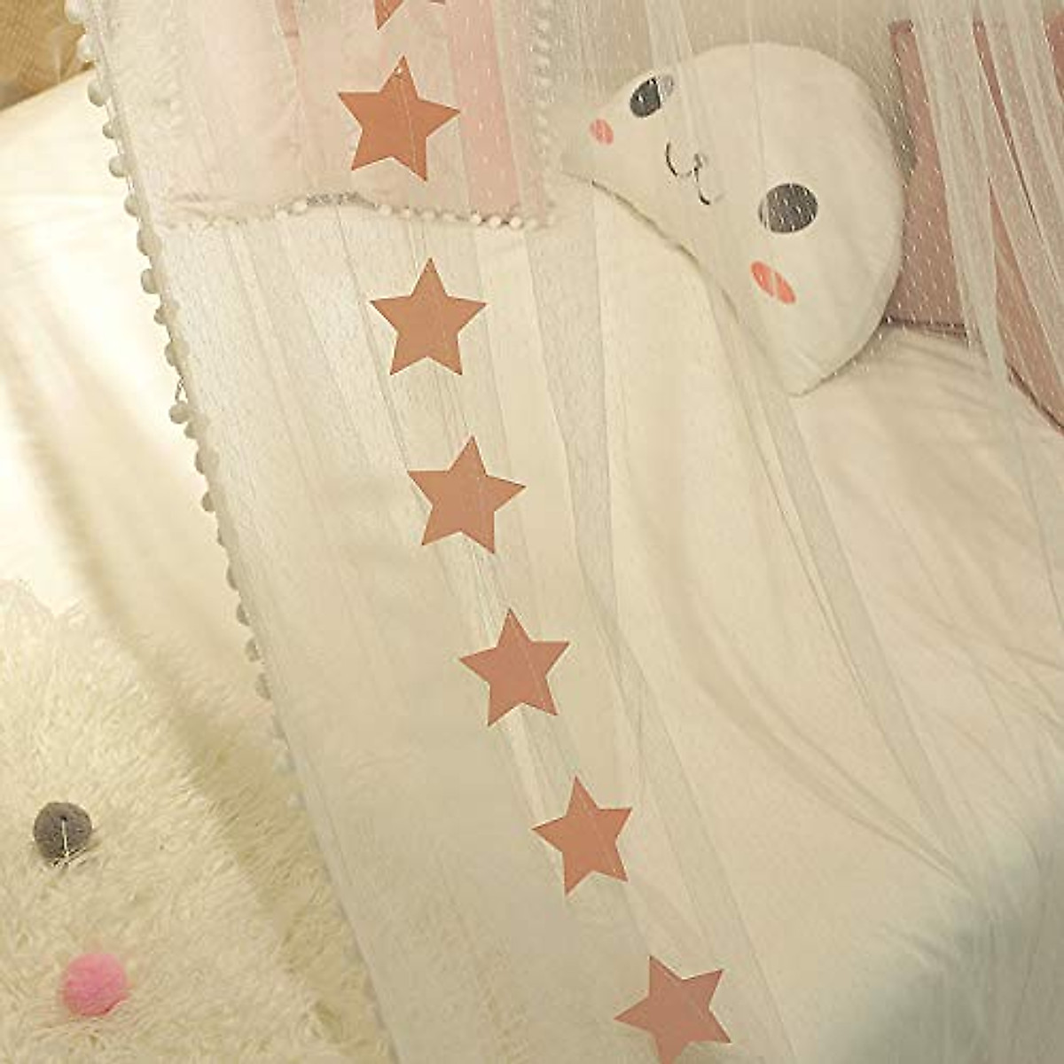 Volowoo Bed Canopy for Kids,Princess Canopy Hanging Mosquito Net for Baby Crib Nursery Room, Out Door Events,Woodland Nursery Decor,with Star (Pink, S (Bottom Circumference 640cm))