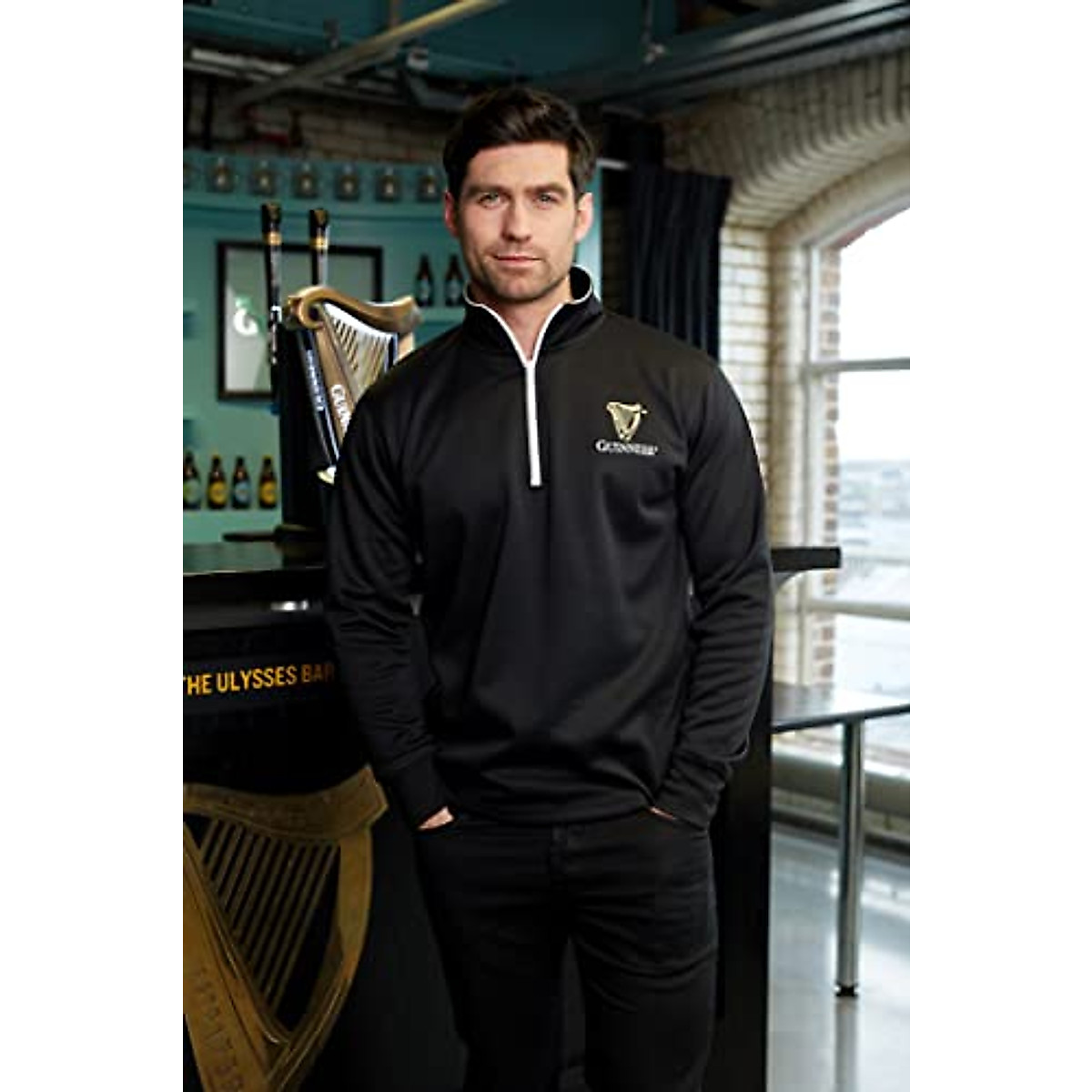 Guinness Black Quarter Zip Performance Top Official Merchandise Pullover 1/4 Zip Athletic Fleece