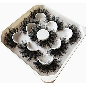 Pooplunch False Eyelashes 25MM Fluffy Dramatic Faux Mink Lashes 5 Pairs Long Thick Volume Messy Crossed Fake Eye Lashes Pack