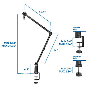 MOUNT-IT! Adjustable Microphone Boom Arm [3/8’’ to 5/8’’ Screw Adapter] Suspension Scissor Mic Stand, Desk Mount For Blue Snowball, Yeti, & Other Studio and Gaming Microphones (With Cable Management)