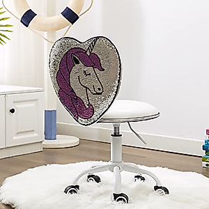 DM Furniture Swivel Kids Desk Chair Faux Leather Student Living Room Chair Thick Padded Adjustable Swivel Chair for Girls and Boys (White Seat)