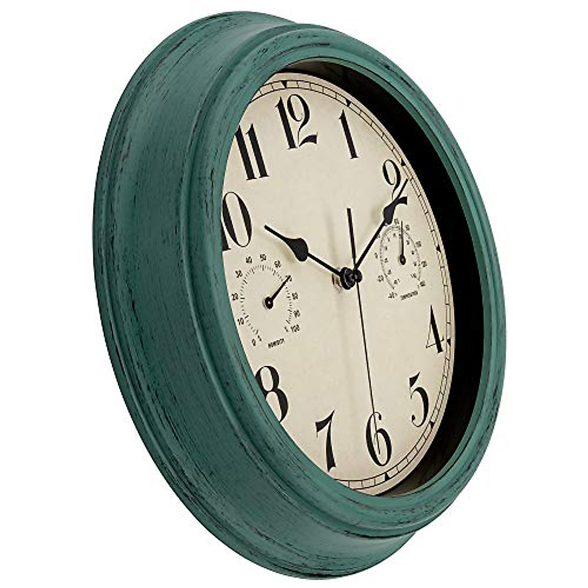 Foxtop Indoor Outdoor Waterproof Wall Clock with Thermometer and Hygrometer Combo,12 Inch Retro Silent Battery Operated Round Clock for Patio Home