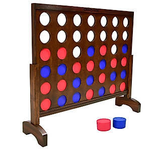 GoSports 3 Foot Width Giant Wooden 4 in a Row Game - Choose Between Classic White or Dark Stain - Jumbo 4 Connect Family Fun with Coins, Case and Rules