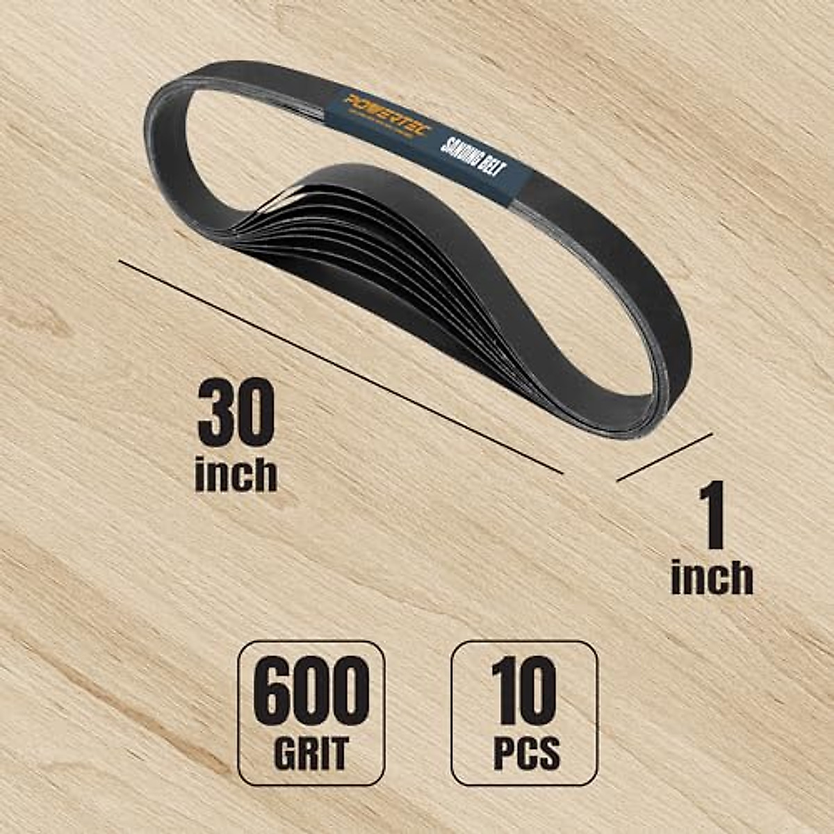POWERTEC 457600 1 x 30 Inch Sanding Belts, 600 Grit Silicon Carbide Belt Sander Sanding Belt for Belt Sander, Belt and Disc Sander, Woodworking, Metal Polishing & Grinding, Knife Sharpening, 10PK