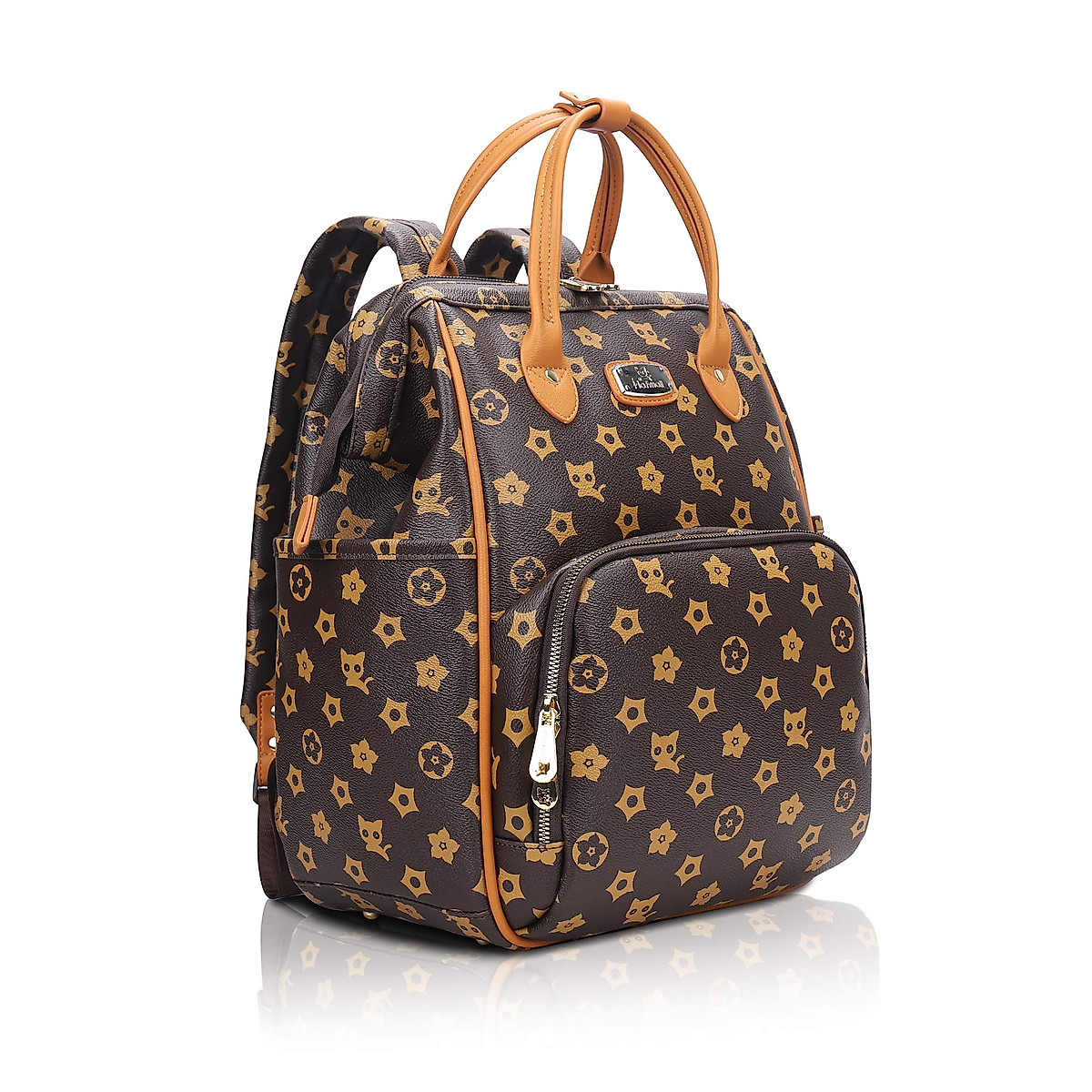 Hafmall Diaper Bag Backpack, Leather Baby Bag for Mom and Dad, Mini Diaper Backpack with Changing Pad and Stroller Hooks, Stylish Mommy Bag for Travel, Baby Registry Search, Brown