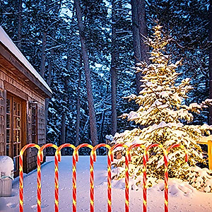 SANKUU 10 Pack Candy Canes Outdoor Decorations, 21 inches Christmas Candy Cane Pathway Markers Lights with Stakes, Christmas Candy Cane Lights for Xmas Yard Patio Garden Walkway