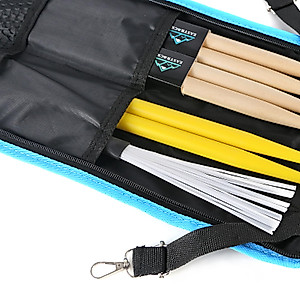 EASTROCK Drum Sticks Bag with 3 Pair Drumsticks, Drumstick Bag Drum Sticks Holder with Floor Tom Hook, Carrying Strap (Black)