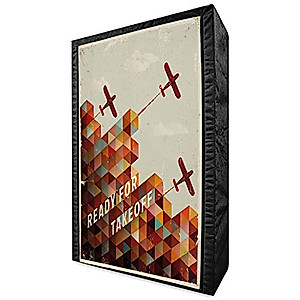 Ambesonne Vintage Airplane Portable Fabric Wardrobe, Ready for Take Off Retro Style Geometric Pattern Triangles Clouds Planes, Clothing Organizer and Storage Closet with Shelves, 42.5", Multicolor