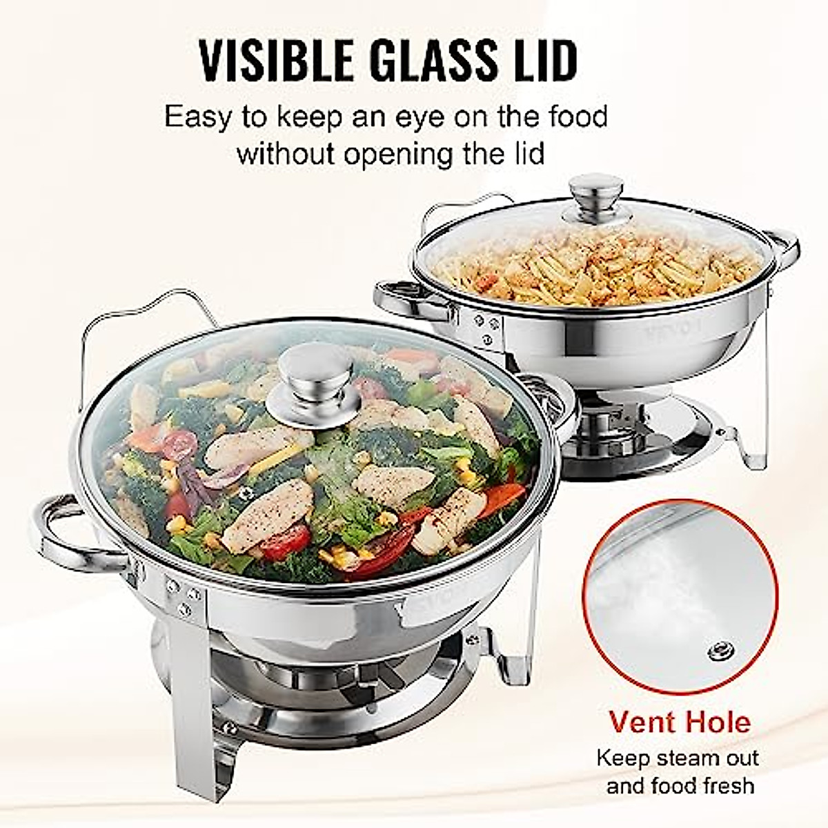 VEVOR Round Catering Warmer Server Chafing Dish Buffet Set, 2 Packs, 4 Quart