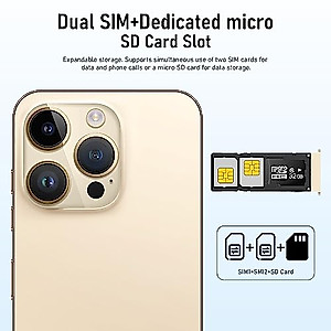 xixaomiro i14Pro Max Unlocked 5G Cellphone Android Smartphone Mobile Phone, 8GB RAM, 512GB ROM 1TB Expandable, 6.8'' FHD Screen, 6000mAh Battery, Dual Sim Card, 48+13MP Camera (Golden)