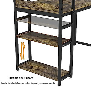 HOBINCHE 47 Inch Computer Desk with 4-Tier Shelves, Modern Writing Study Table with Reversible Bookshelf, Multipurpose Wood Desk Workstation with Metal Frame for Small Space, Rustic Brown