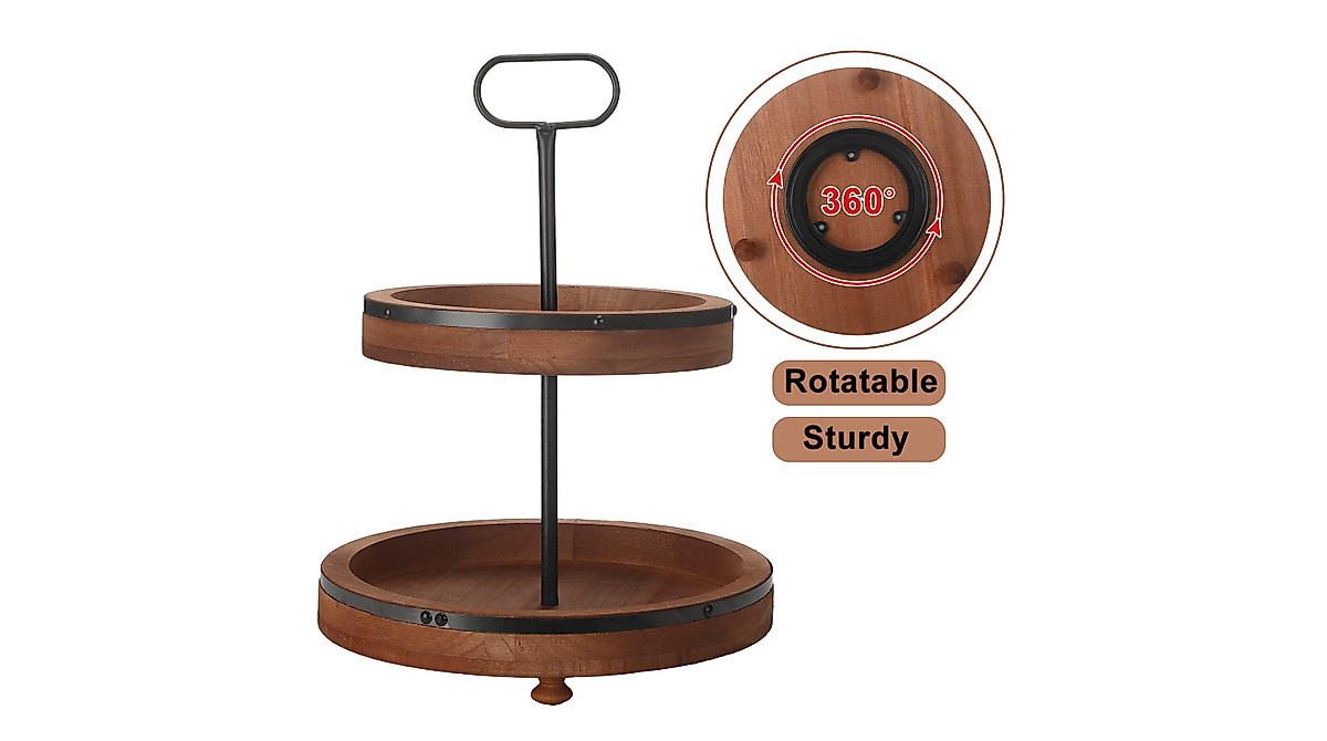 Wesiti 2-Tier Spinning Lazy Susan Organizer - Vintage Wooden Turntable