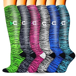 Copper Compression Socks for Women & Men 6 Pairs 15-20 mmHg is Best For Graduated Athletic, Running, Travel, Flight, Nurses(Large/X-Large)