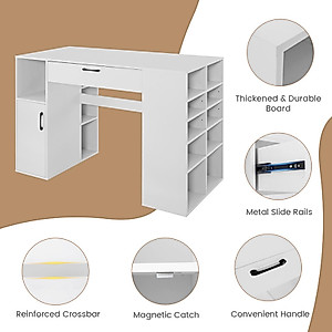 Craft Table with Storage, Artwork Sewing Table 14 Large & Small Storage Compartments, Counter Height Sewing Craft Table with Adjustable Shelves and Drawer