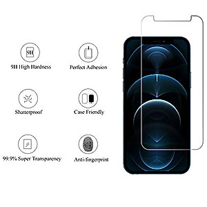 Ailun 2Pack Screen Protector Compatible for iPhone 12 Pro[6.1 inch] + 2 Pack Camera Lens Protector,Tempered Glass Film,[9H Hardness] - HD