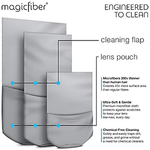 MagicFiber Microfiber Camera Lens Pouches (3 Pack) Ultra Soft Bags with Built-in Cloth for Cleaning and Storing Camera Lenses